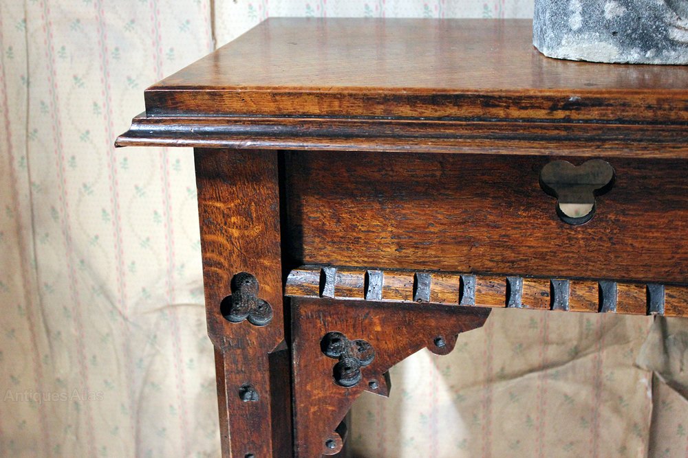 Mid-Victorian Gothic Revival Oak Side Table C.1870 - Antiques Atlas