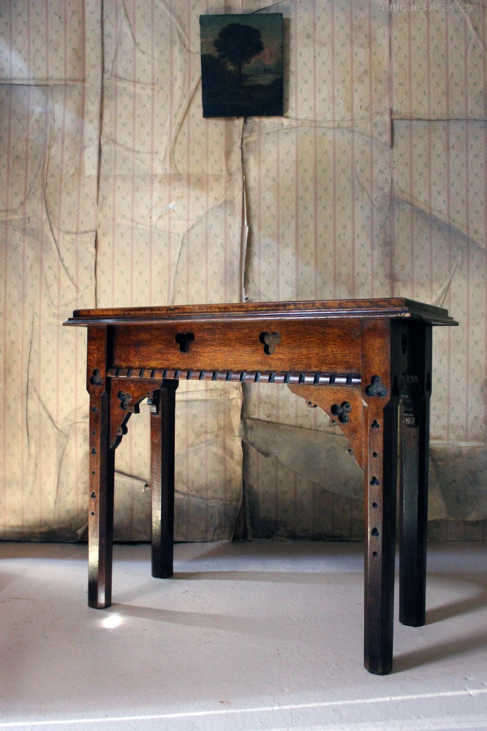Mid-Victorian Gothic Revival Oak Side Table C.1870 - Antiques Atlas