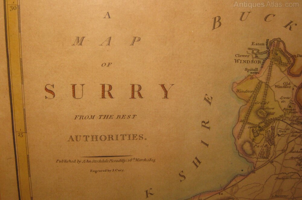 Antiques Atlas - Fine Old Framed Map Of Surrey (Surry) By John Cary ...