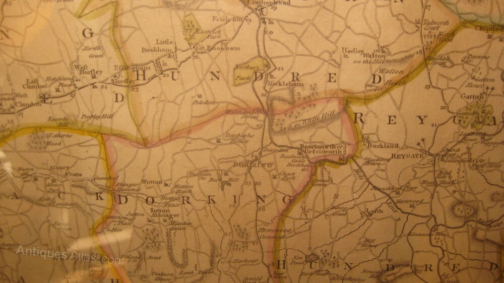 Antiques Atlas - Fine Old Framed Map Of Surrey (Surry) By John Cary ...