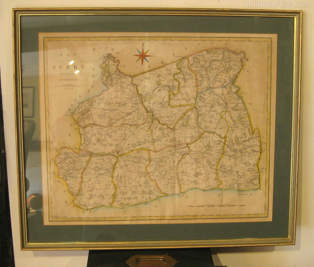 Antiques Atlas - Fine Old Framed Map Of Surrey (Surry) By John Cary ...