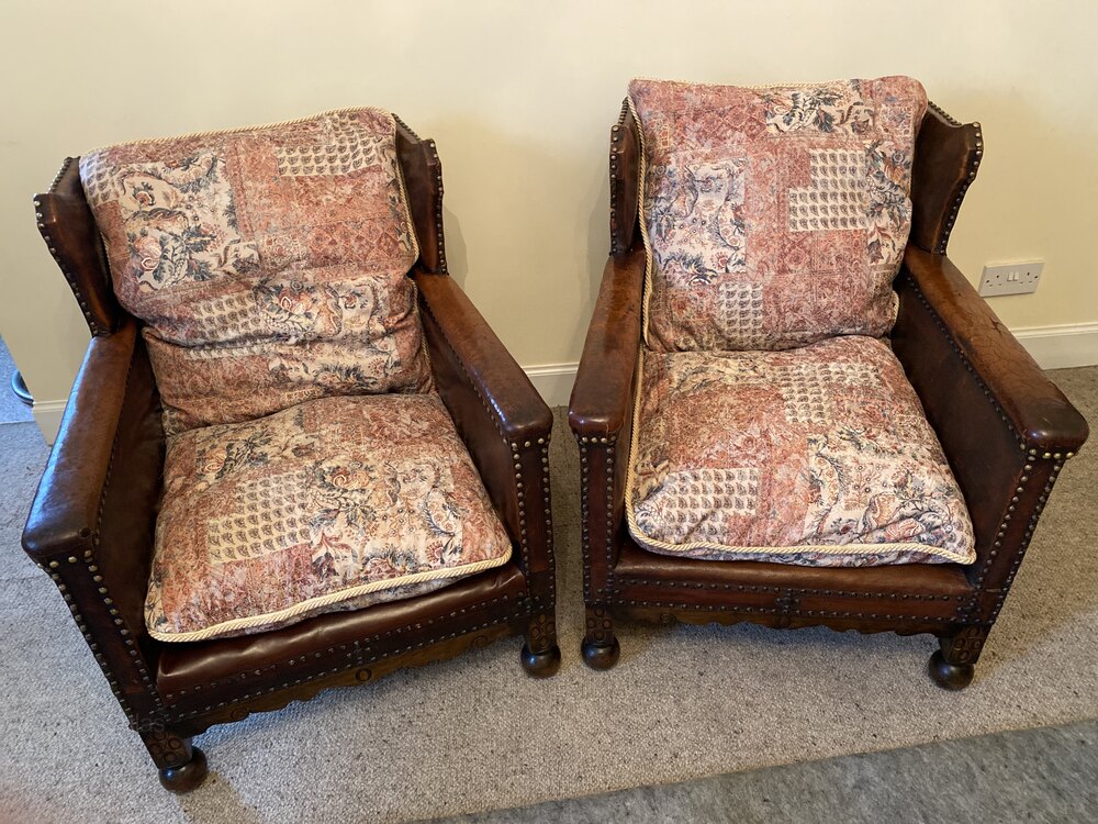 Pair Of Antique Original Hide Cottage Arm Chairs. as1042a037 / Cc11 ...