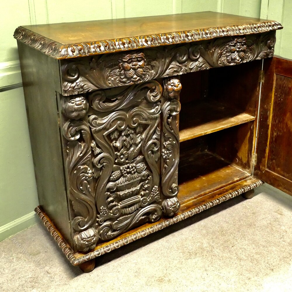 2 Door Carved Gothic Oak Cupboard, Sideboard as284a12468 / DG53 ...