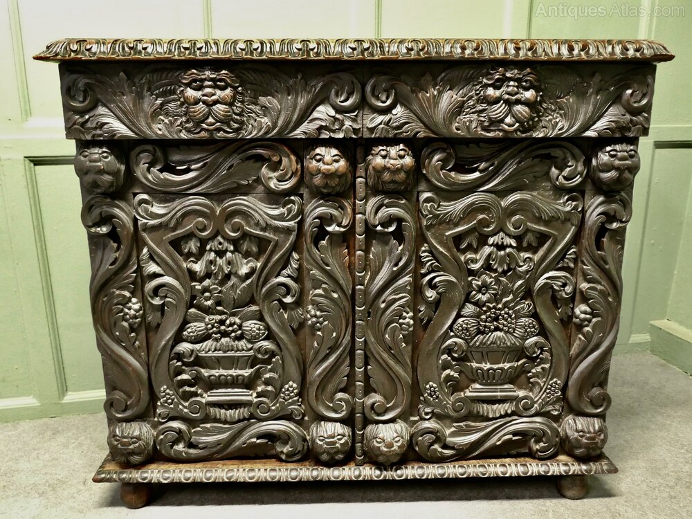 2 Door Carved Gothic Oak Cupboard, Sideboard as284a12468 / DG53 ...