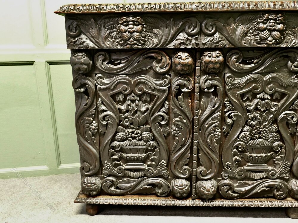 2 Door Carved Gothic Oak Cupboard, Sideboard as284a12468 / DG53 ...