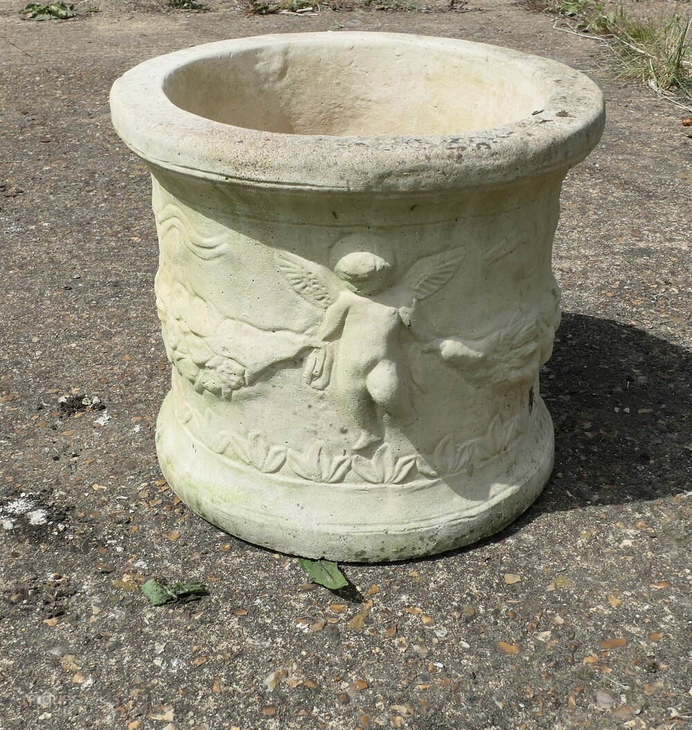 Antiques Atlas - A Pair Of Round Garden Planters With Winged Cherub ...