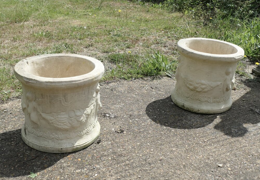 Antiques Atlas - A Pair Of Round Garden Planters With Winged Cherub ...