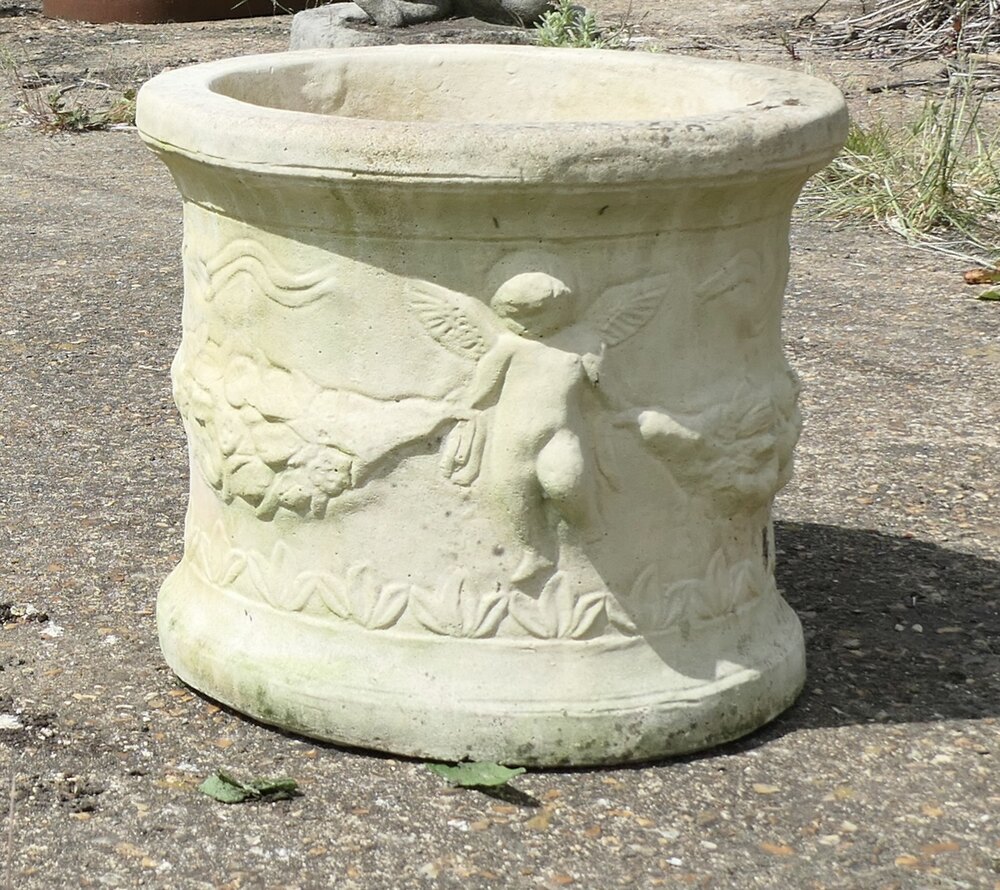 Antiques Atlas - A Pair Of Round Garden Planters With Winged Cherub ...