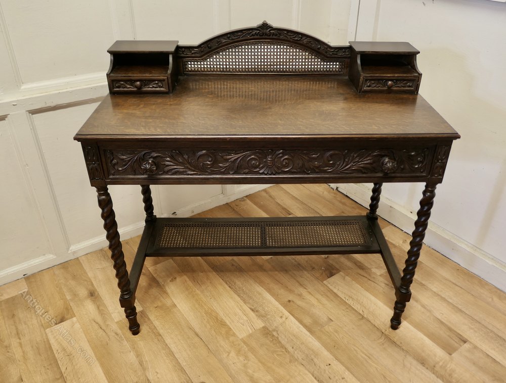 Carved Oak And Rattan Reception Desk as284a8382 / TCC75 - Antiques Atlas