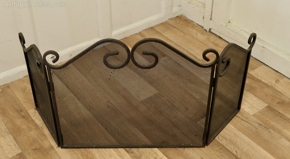 Antiques Atlas - Folding Wrought Iron Fire Guard For Inglenook Fire