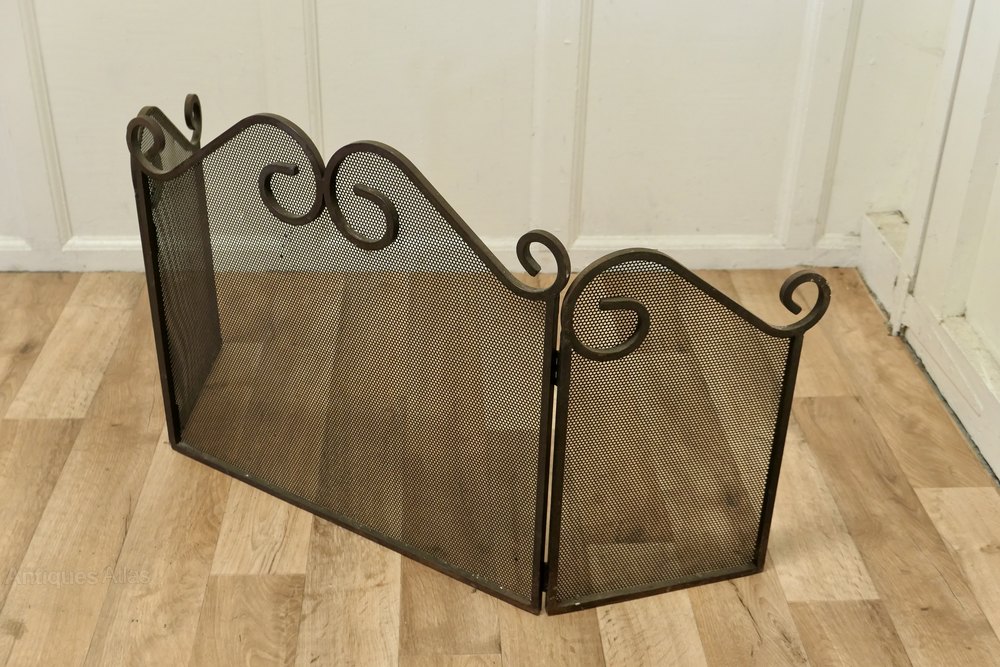 Antiques Atlas - Folding Wrought Iron Fire Guard For Inglenook Fire