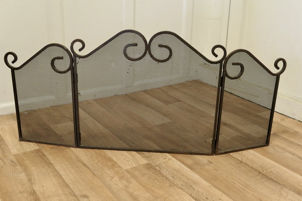 Antiques Atlas - Folding Wrought Iron Fire Guard For Inglenook Fire