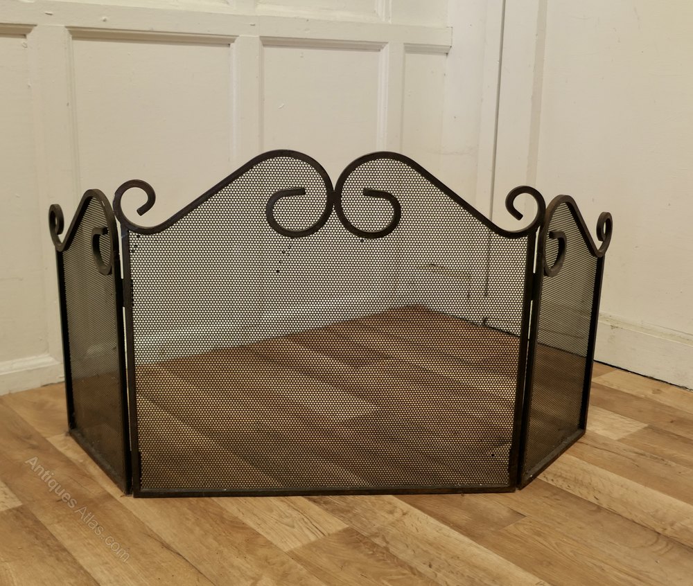 Antiques Atlas - Folding Wrought Iron Fire Guard For Inglenook Fire
