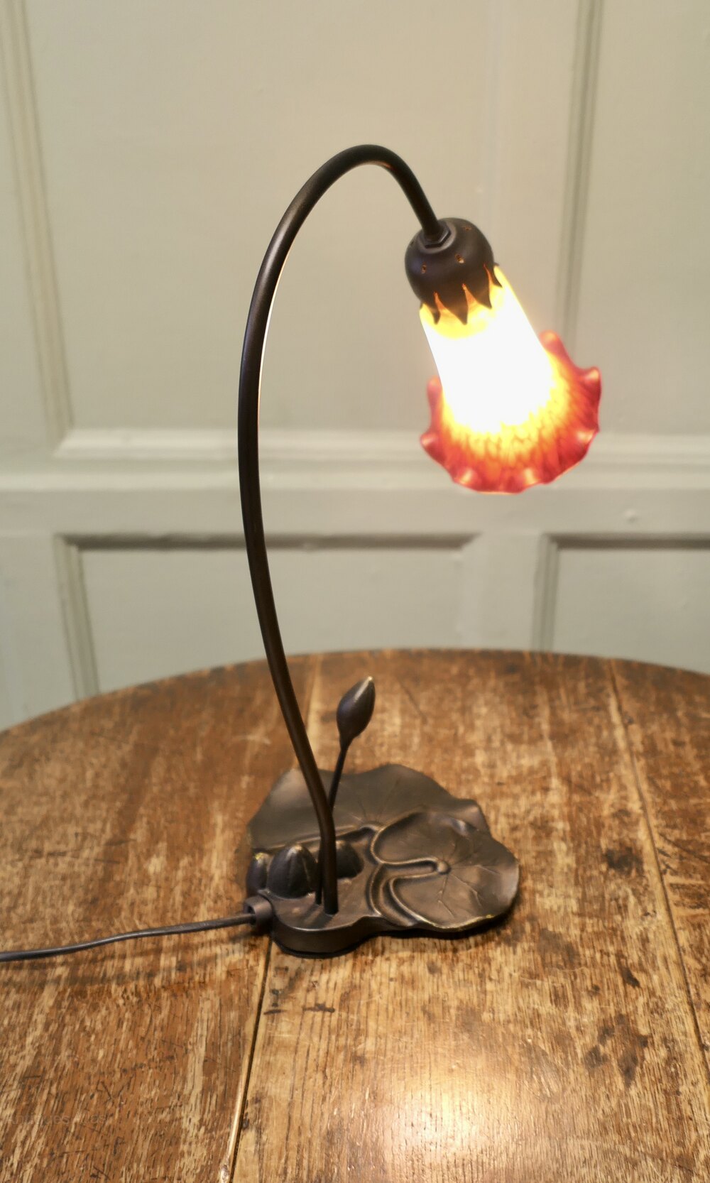 Antiques Atlas - French Bronze Lilly Pad Table Lamp, Glass Shade ...