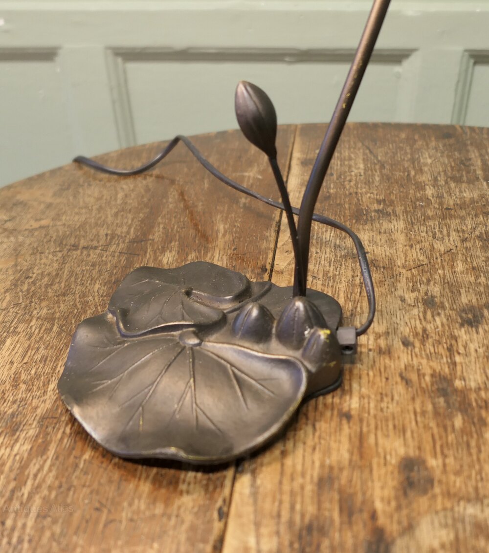Antiques Atlas - French Bronze Lilly Pad Table Lamp, Glass Shade ...