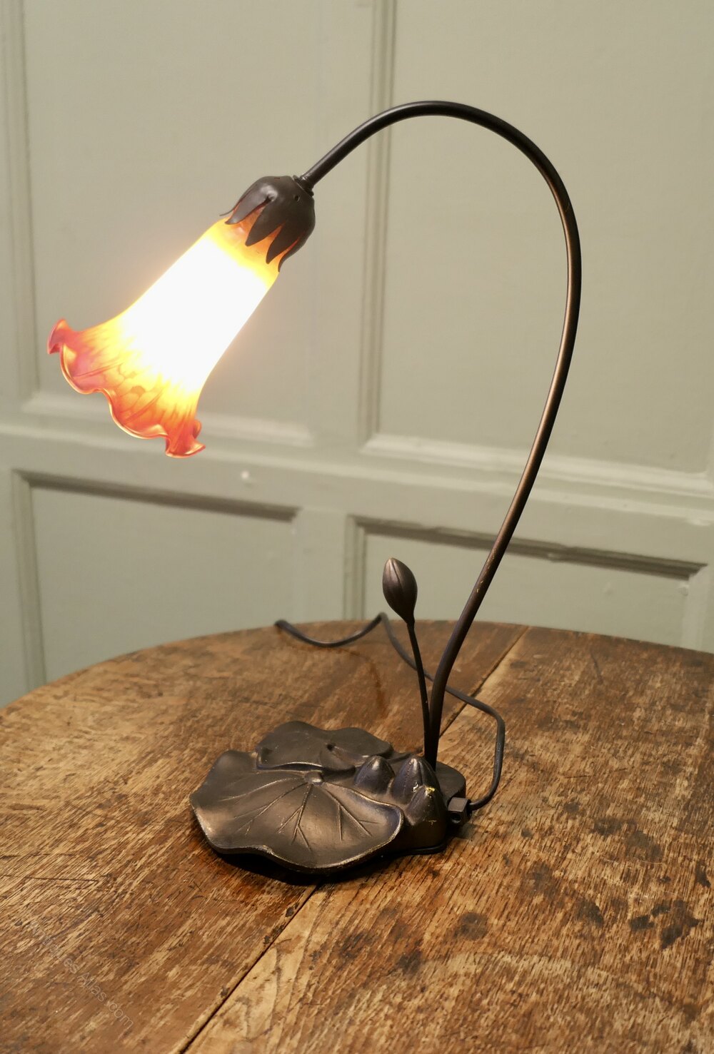 Antiques Atlas - French Bronze Lilly Pad Table Lamp, Glass Shade ...