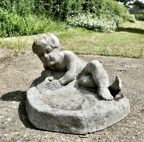 Antiques Atlas - Garden Bird Bath With A Child Feeding The Birds ...
