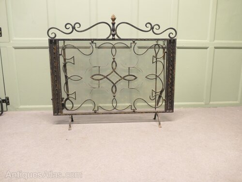 Antiques Atlas - Large Wrought Iron Fire Screen, With Fire Irons ...