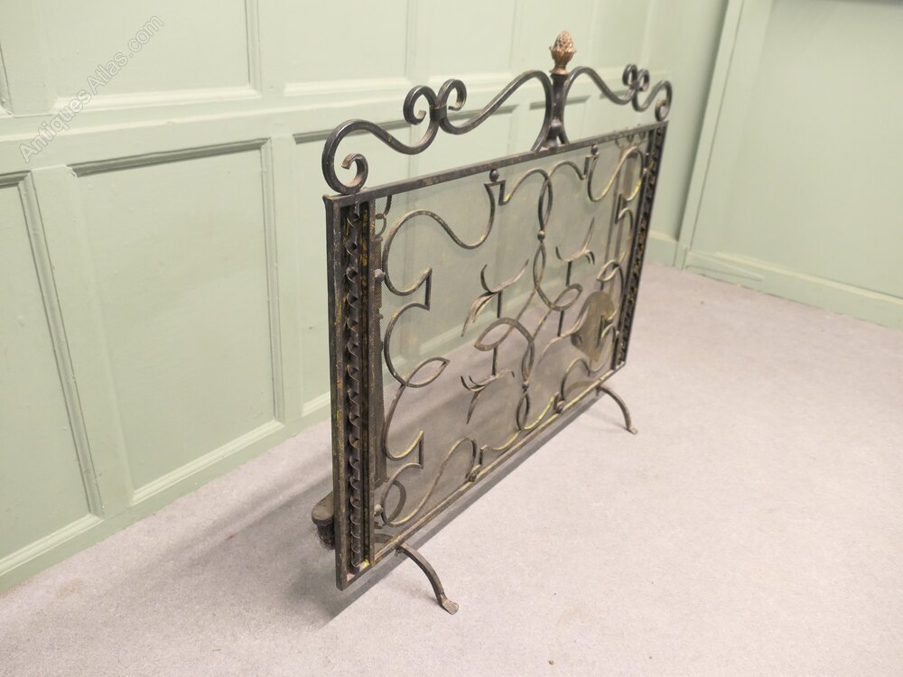 Antiques Atlas - Large Wrought Iron Fire Screen, With Fire Irons ...