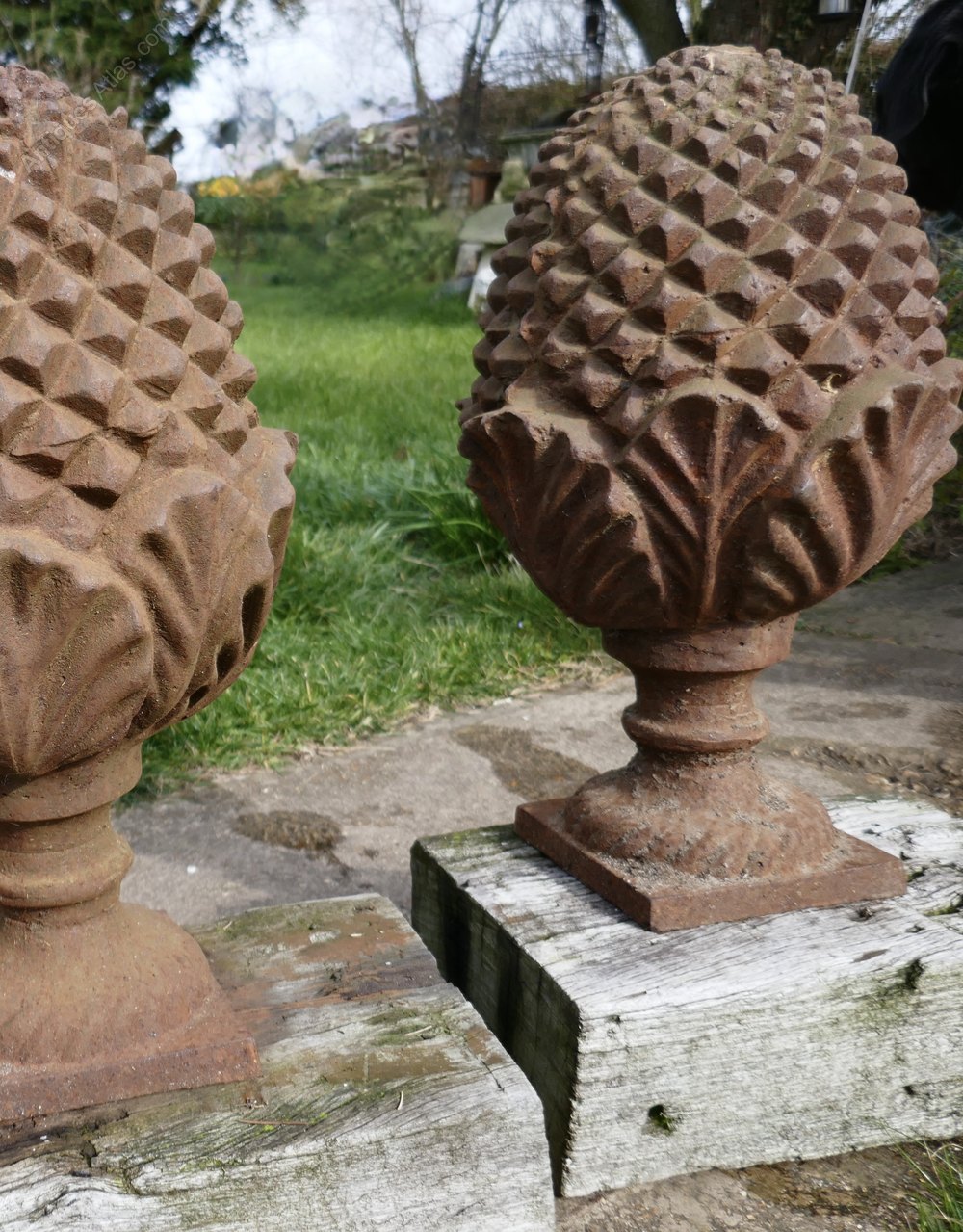 Antiques Atlas - Pair Of Large Iron Pine Cone Gate Post Finials