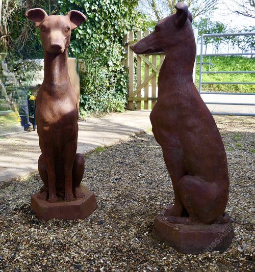 Antiques Atlas - Pair Of Large Weathered Cast Iron Greyhound Dogs