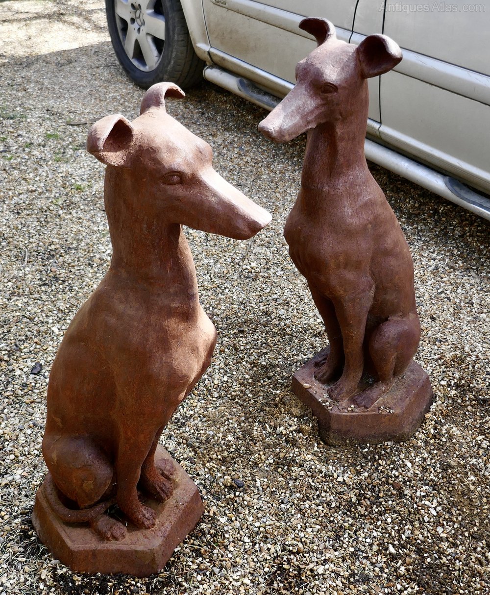Antiques Atlas - Pair Of Large Weathered Cast Iron Greyhound Dogs
