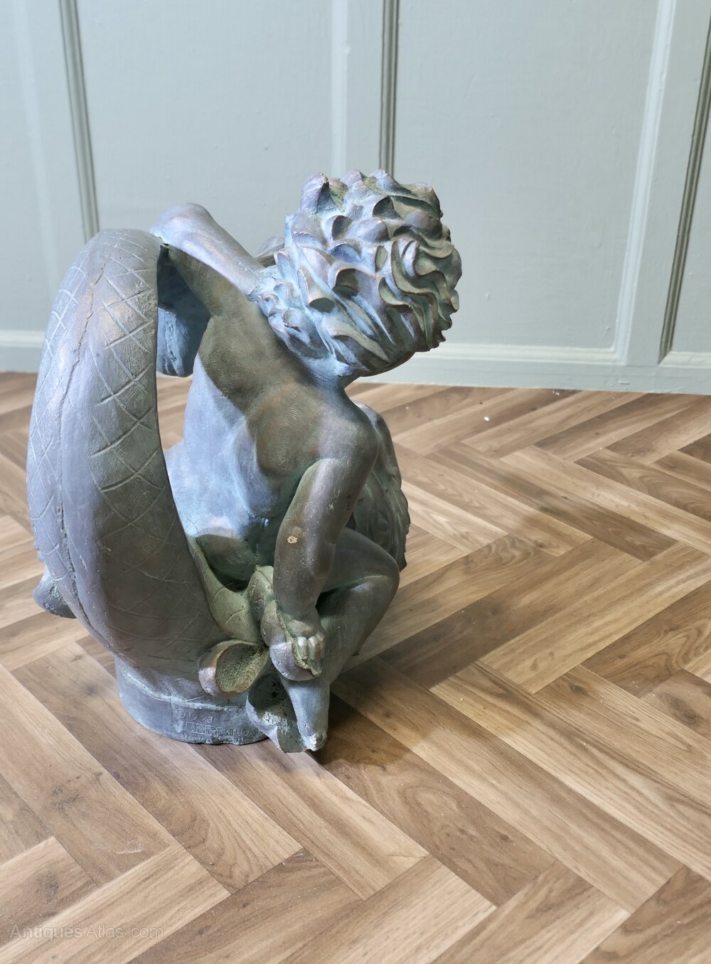 Antiques Atlas - Sculpture Of A Cherub Riding A Fish, Water Feature ...