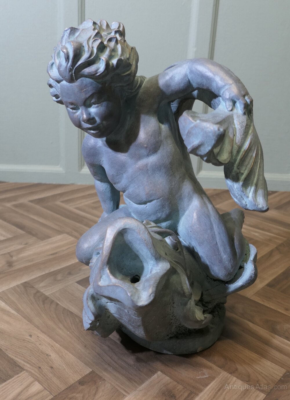 Antiques Atlas - Sculpture Of A Cherub Riding A Fish, Water Feature ...