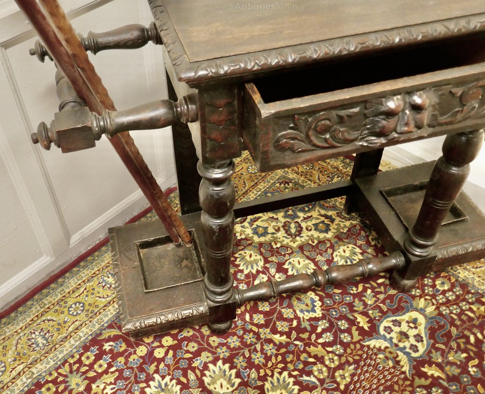 Victorian Carved Gothic Oak Hall Table Stick Stand - Antiques Atlas