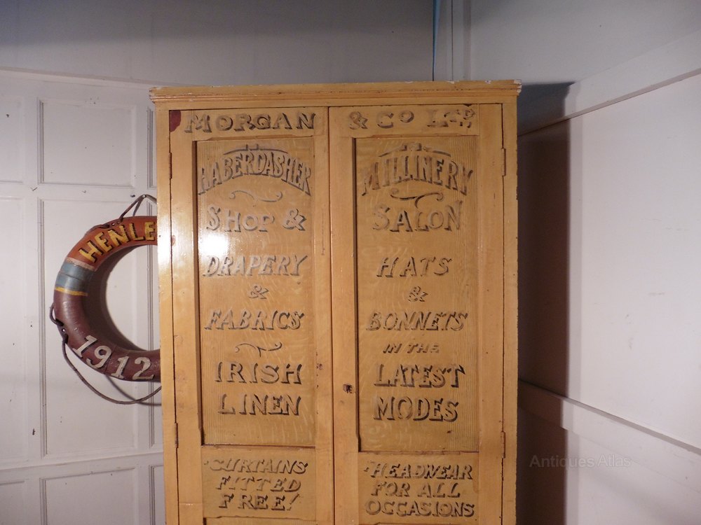 Victorian Sign Painted Pine Cupboard, Haberdashery - Antiques Atlas