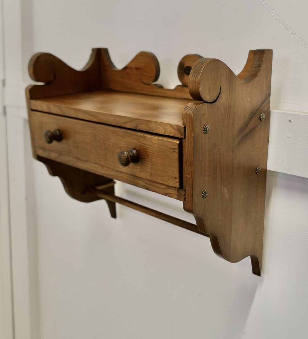 Antiques Atlas - Vintage Rustic Pine Folk Art Wall Shelf With Drawer