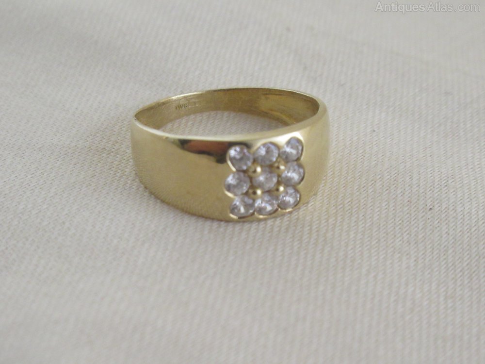 Antiques Atlas - 14ct Gold 9 Stone Diamond Ring - Maker- KN.
