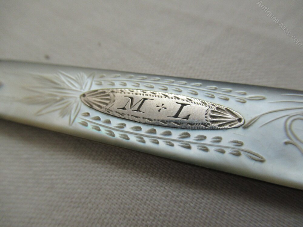 Antiques Atlas - Silver + MoP - Fruit Knife + Purse Sheffield 1834