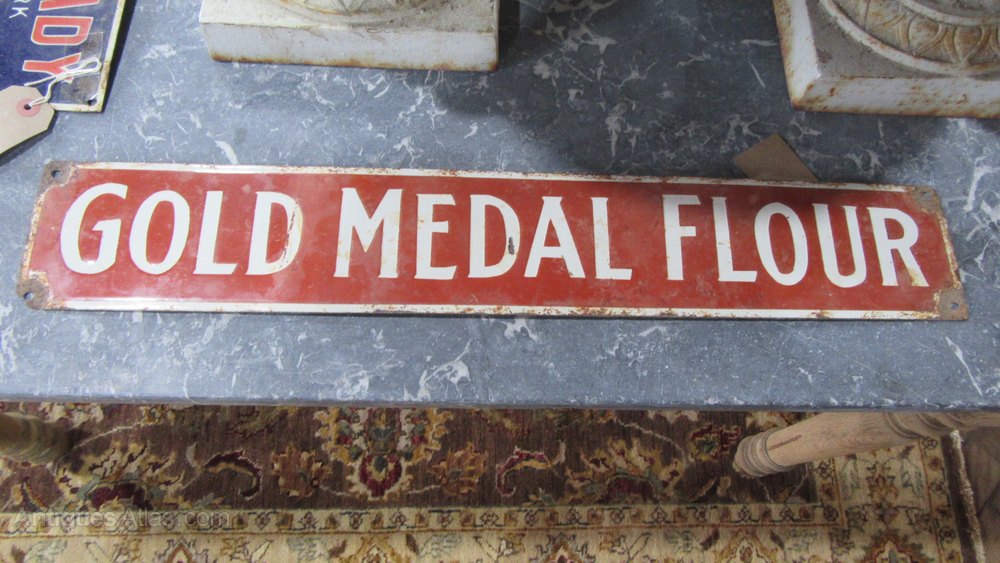 Antiques Atlas - Vintage Gold Medal Flour Enamel Advertising Sign ...