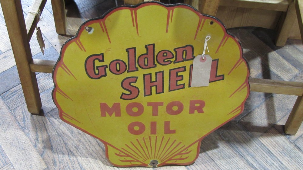 Antiques Atlas - Vintage Golden Shell Enamel Advertising Sign