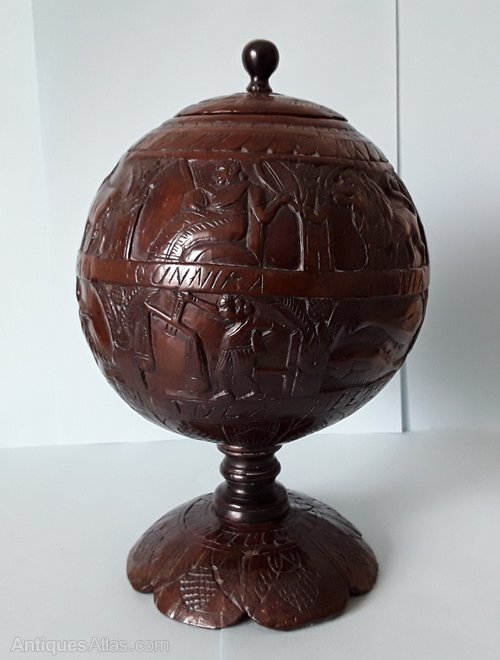 Antiques Atlas - Carved Coconut Caddy / Box / Display Piece.