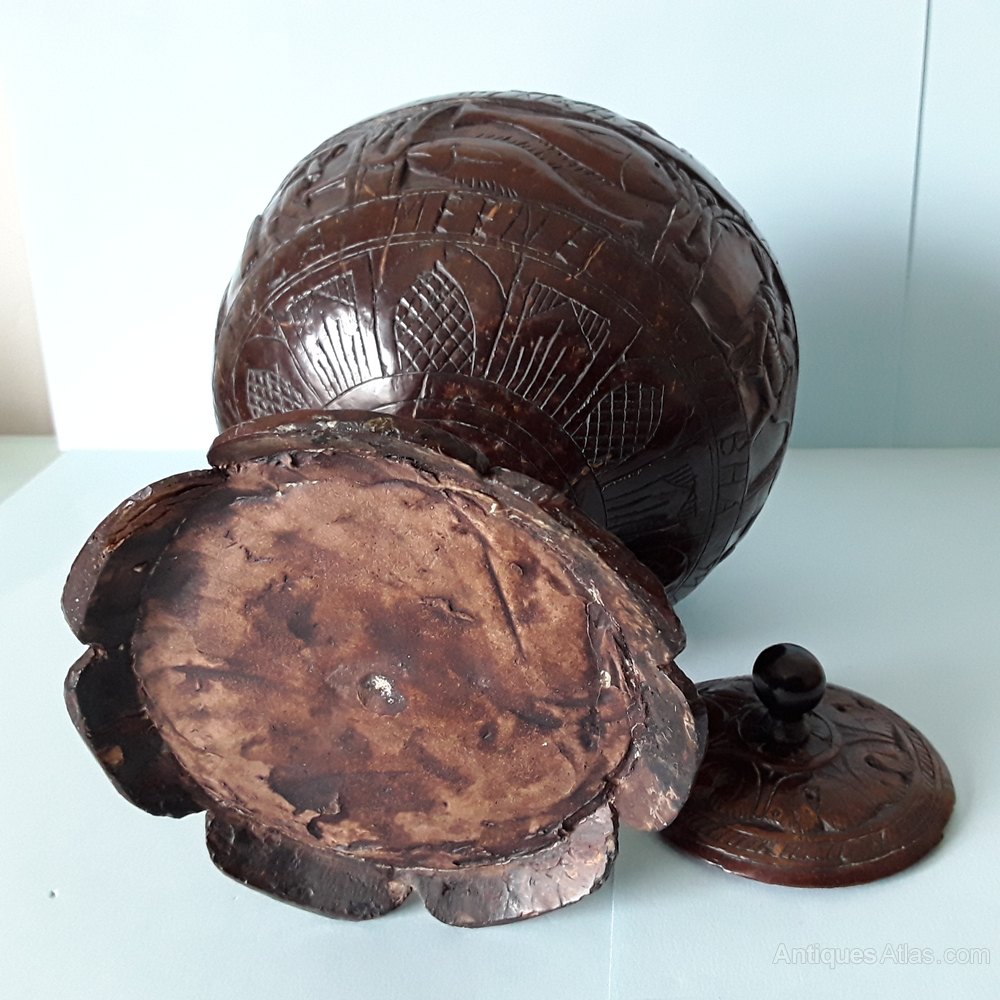 Antiques Atlas - Carved Coconut Caddy / Box / Display Piece.