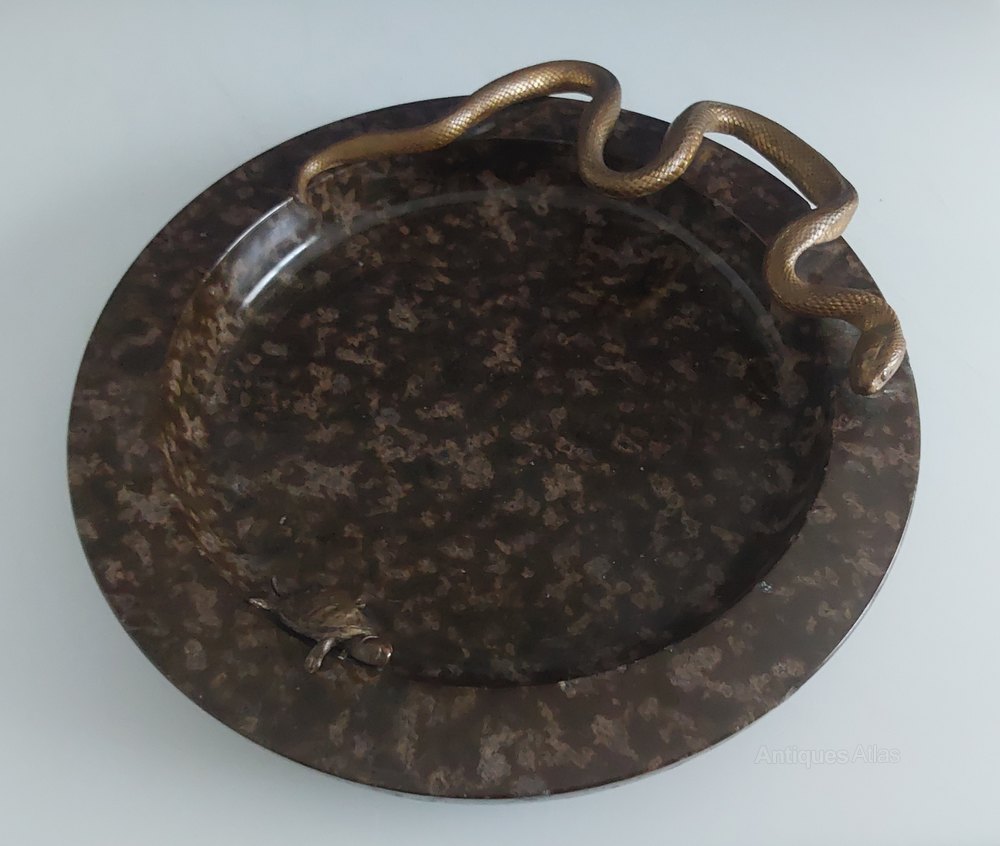 Antiques Atlas - Marble Dish With Bronze Snake And Terrapin.