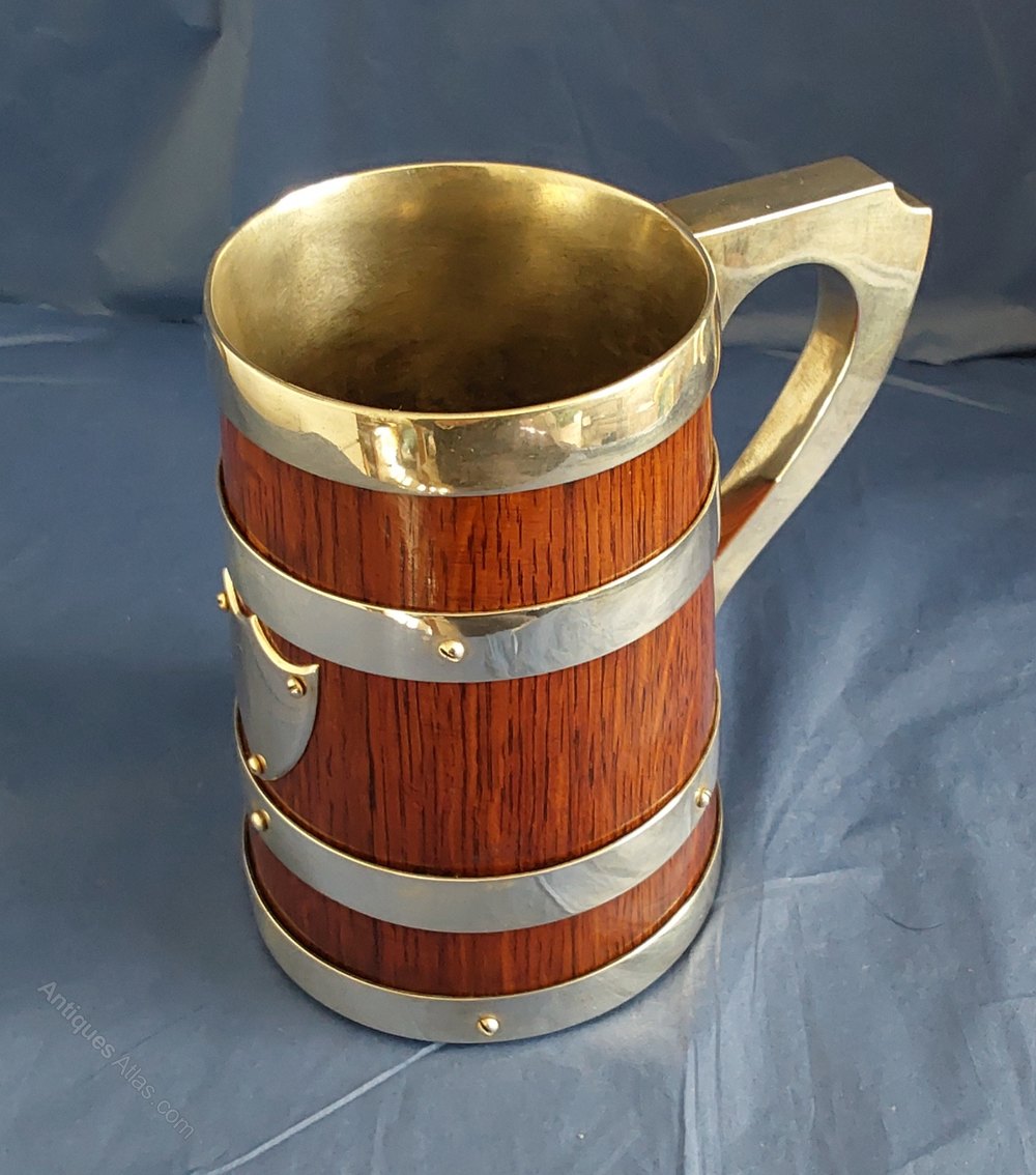 Antiques Atlas - Oak And Silver Plate Banded Tankard.