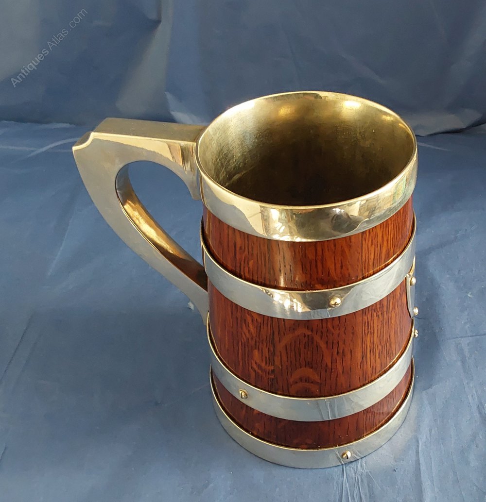 Antiques Atlas - Oak And Silver Plate Banded Tankard.