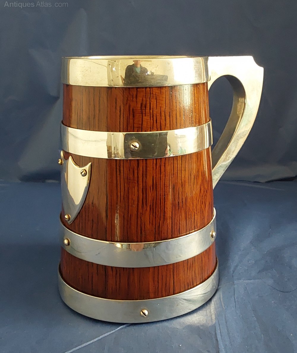 Antiques Atlas - Oak And Silver Plate Banded Tankard.