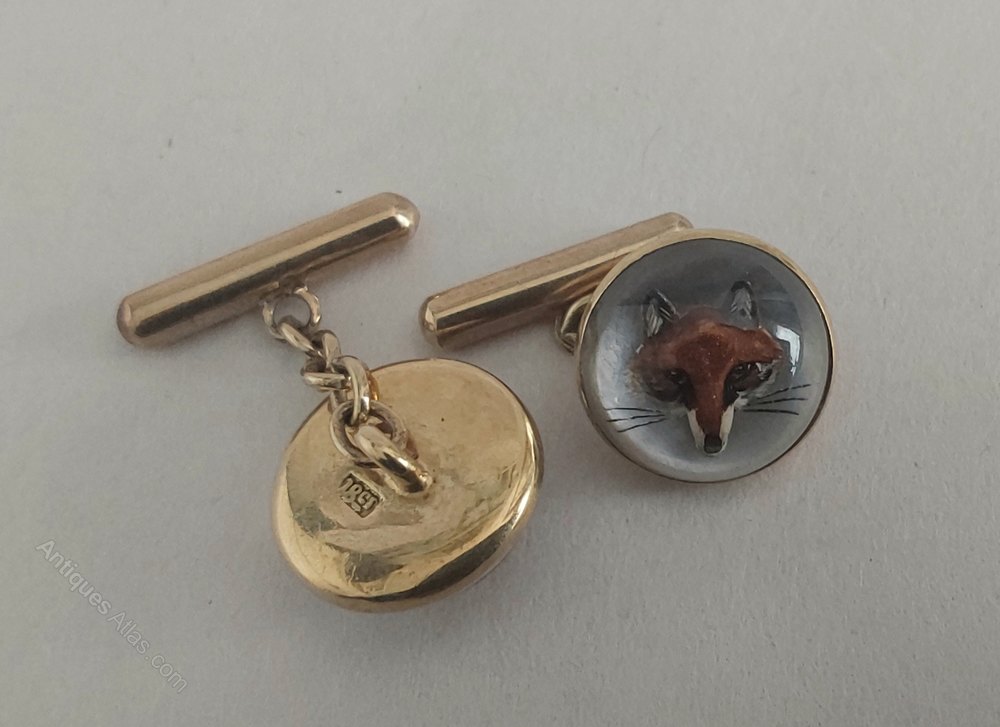 Antiques Atlas - Quality Cufflinks With Intaglio Fox Heads. 18ct ...