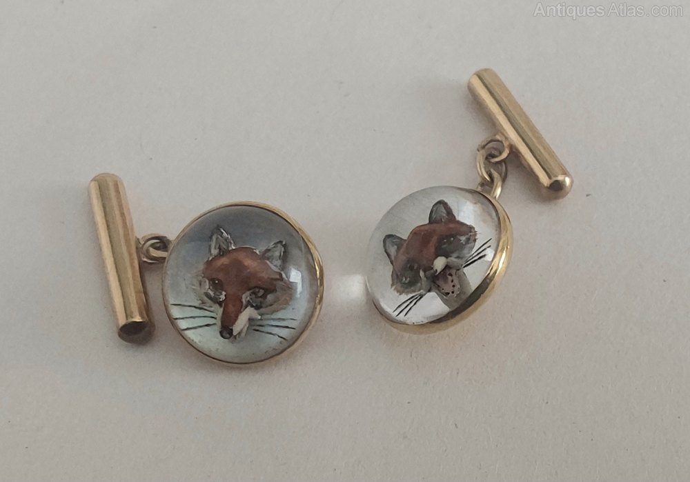 Antiques Atlas - Quality Cufflinks With Intaglio Fox Heads. 18ct ...