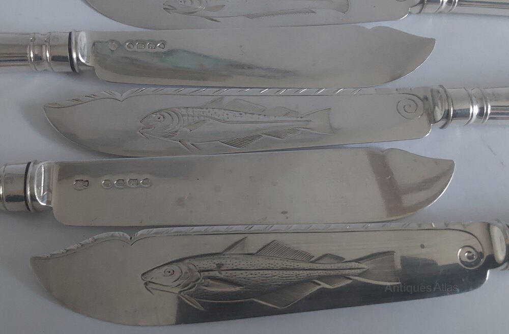 Antiques Atlas - Solid Silver Fish Knives And Forks. London 1879.