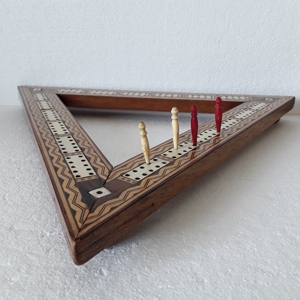 Antiques Atlas - Triangular Cribbage Board With Pegs. C1930.
