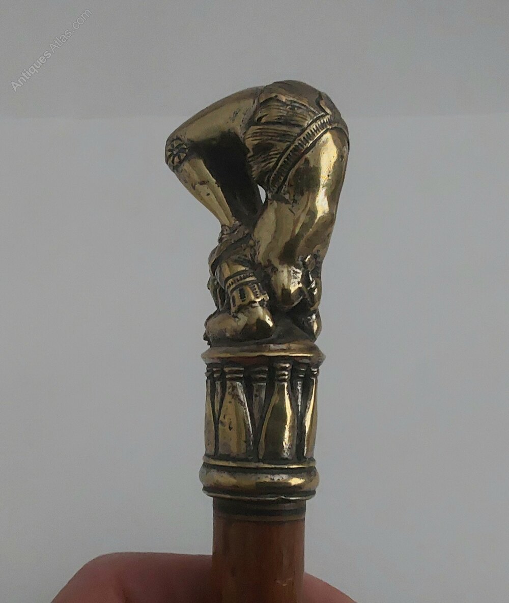 Antiques Atlas - Walking Cane With Brass Circus Lady Pommel.