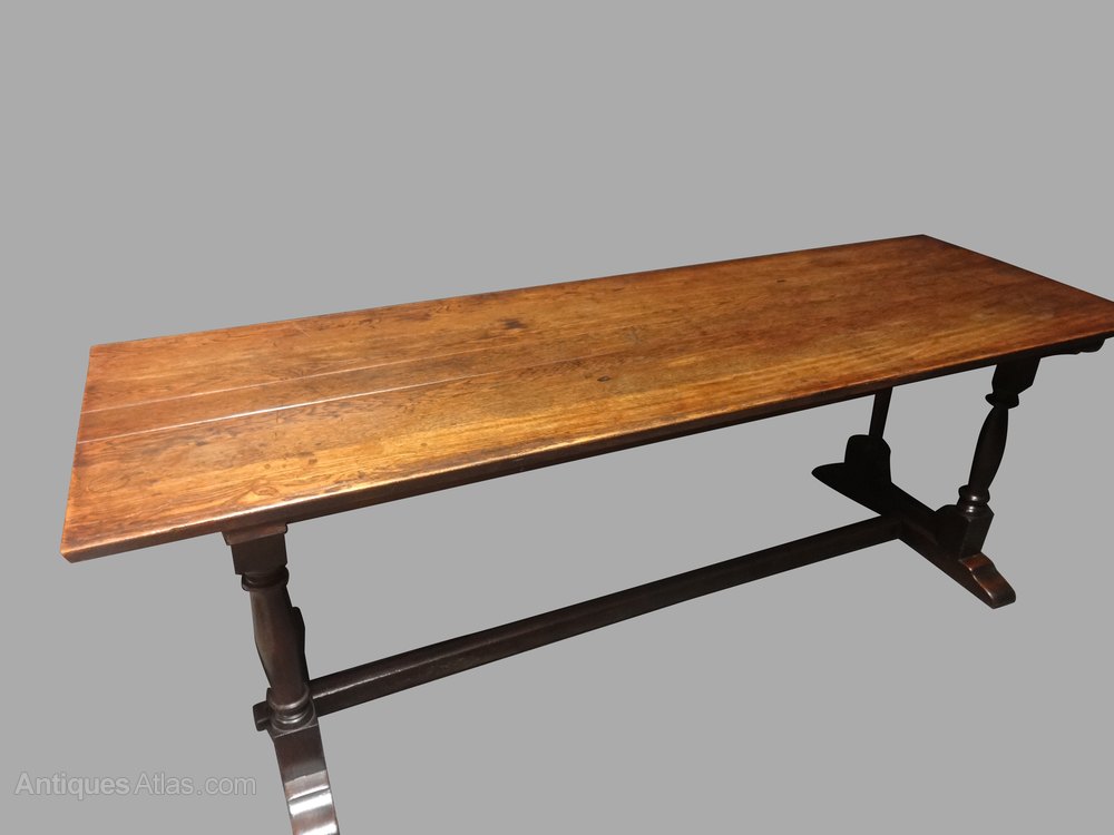 Top Quality 7ft Victorian Oak Trestle Refrectory T - Antiques Atlas