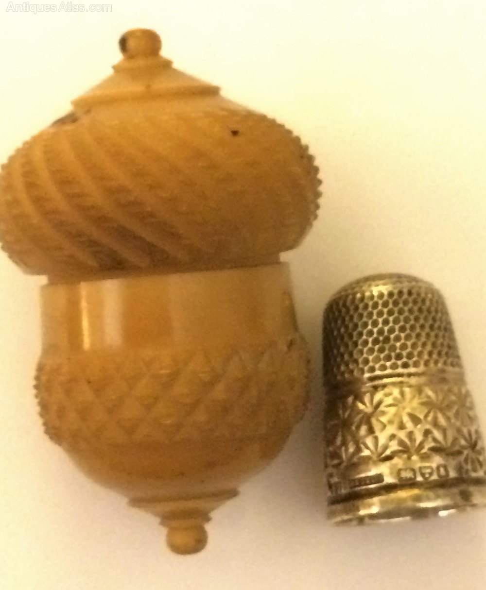 Antiques Atlas - E1900s Veget Ivory Thimble Holder+Silver Thimble
