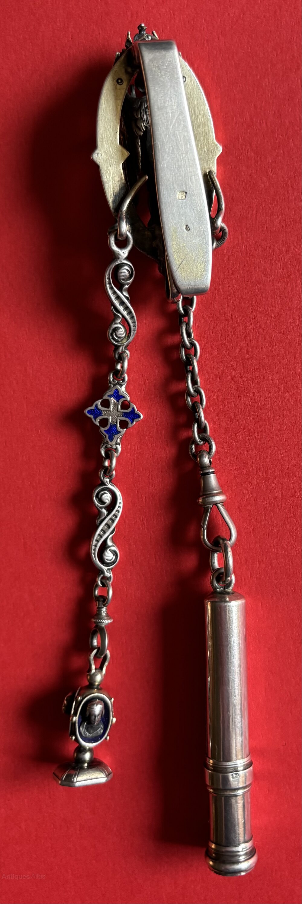 Antiques Atlas - French 19thC Silver Enamel Chatelaine Clip 2 Chain ...