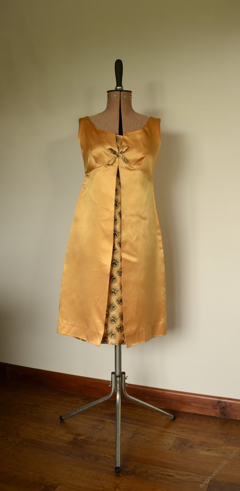 Antiques Atlas - Vintage 1960s Gold Satin Cocktail Dress